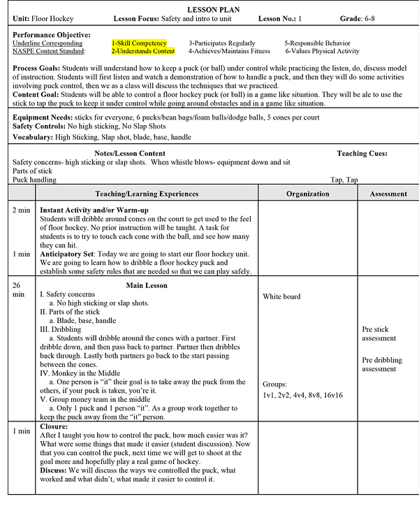 Floor Hockey Unit Plan (6 Lessons + Assessment) - PE Scholar