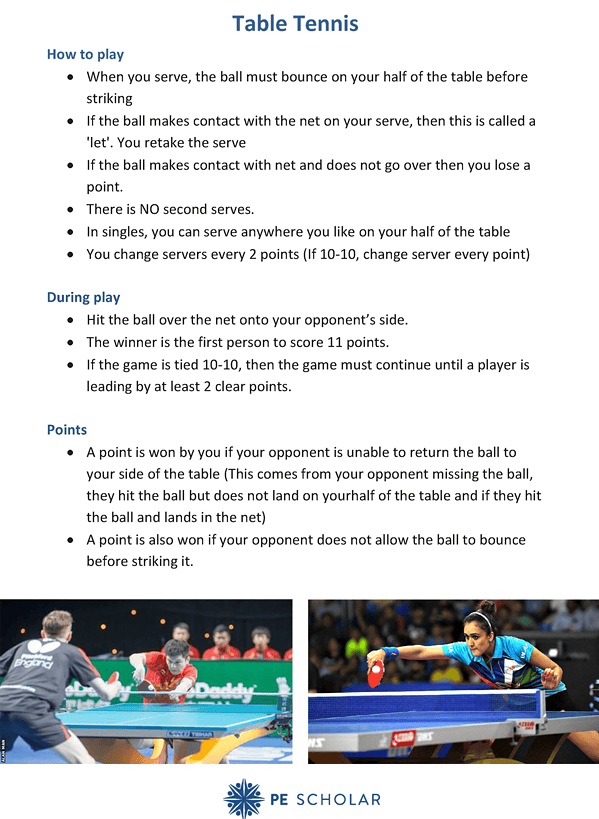 Table Tennis Teaching Resource (KS2-KS4) - PE Scholar