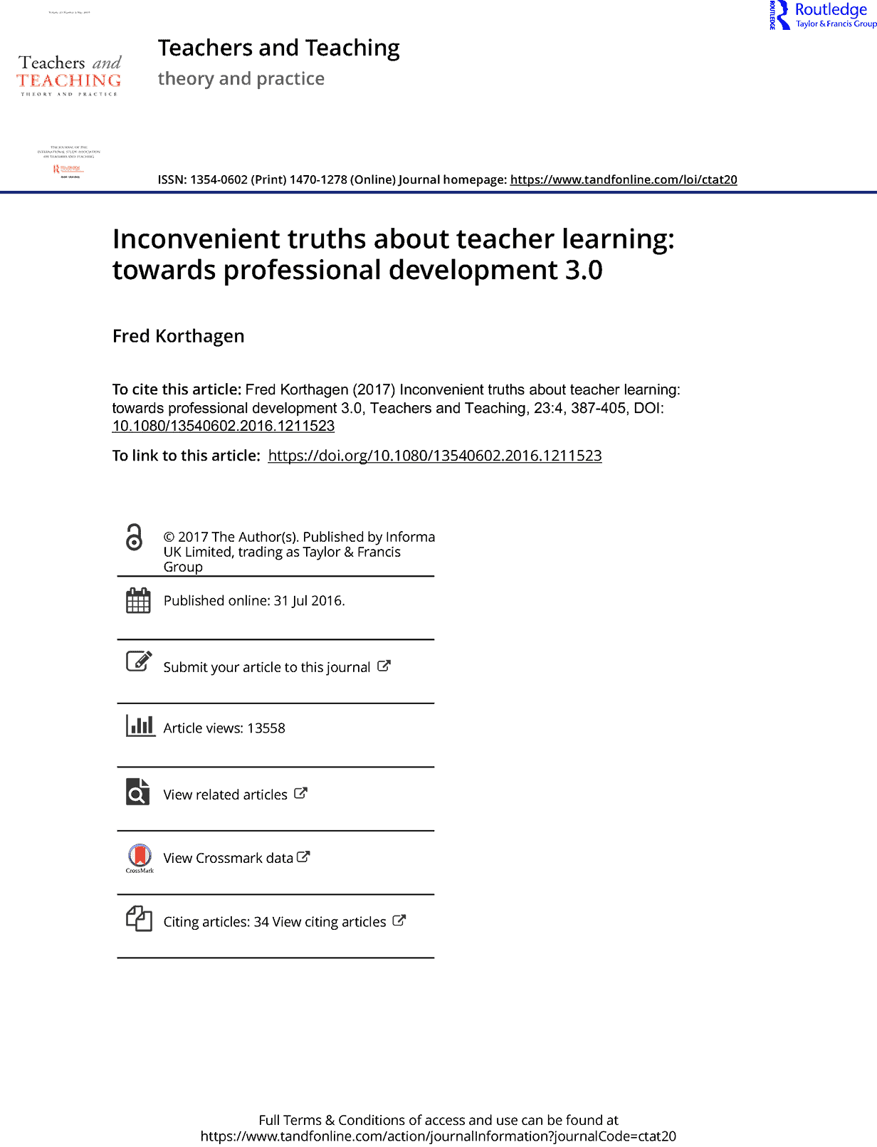 Inconvenient truths about teacher learning - towards professional ...