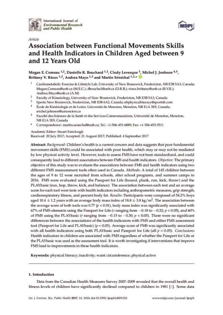 Association between Functional Movements Skills and Health Indicators ...