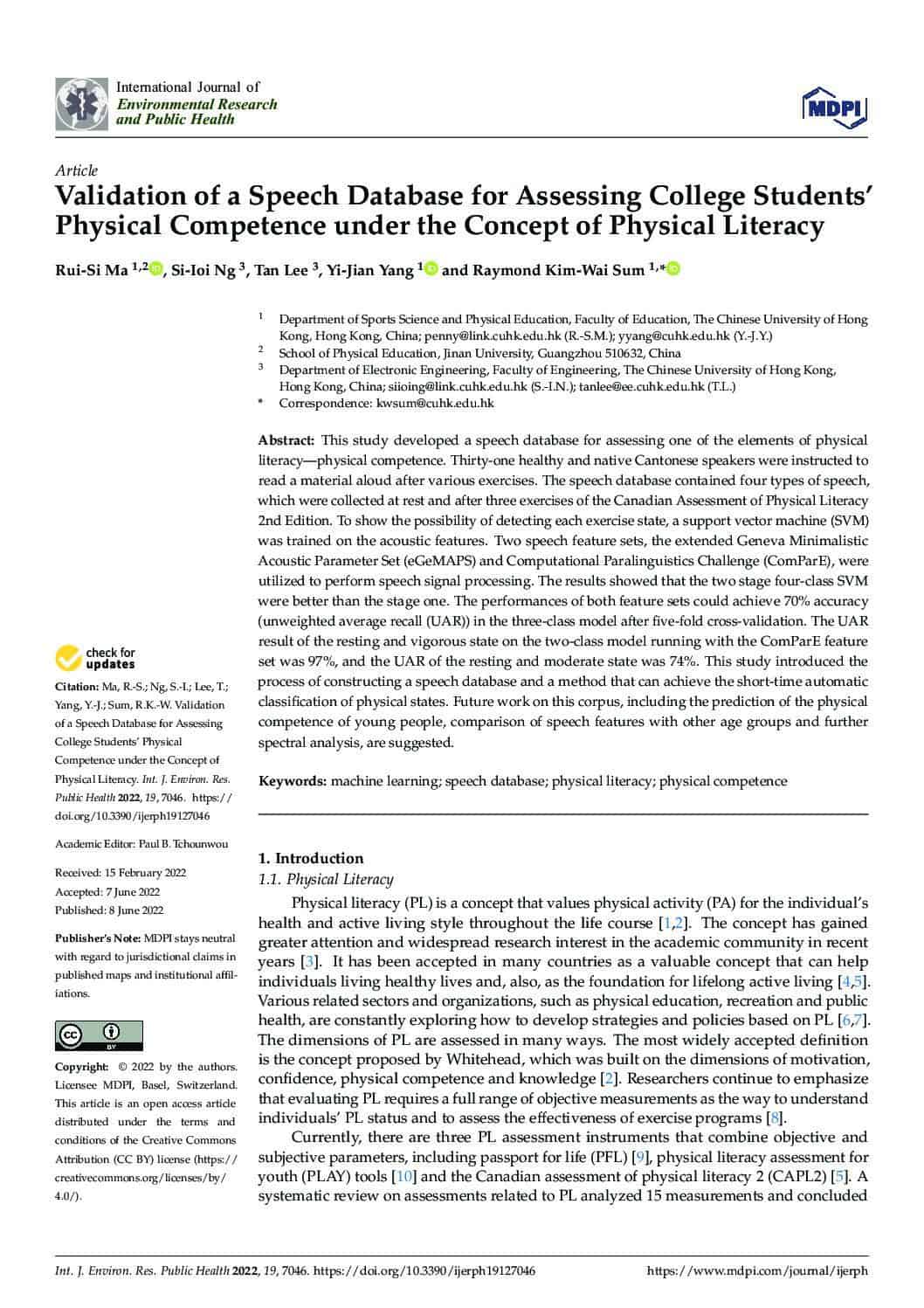 Validation of a Speech Database for Assessing College Students ...