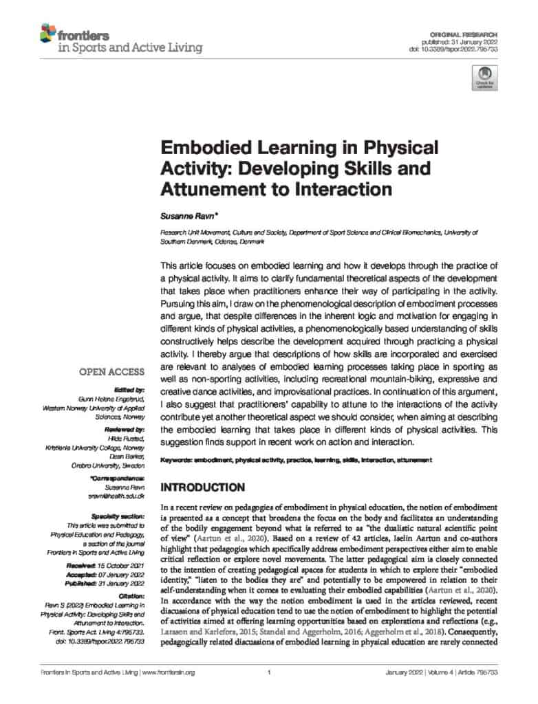 Embodied Learning in Physical Activity