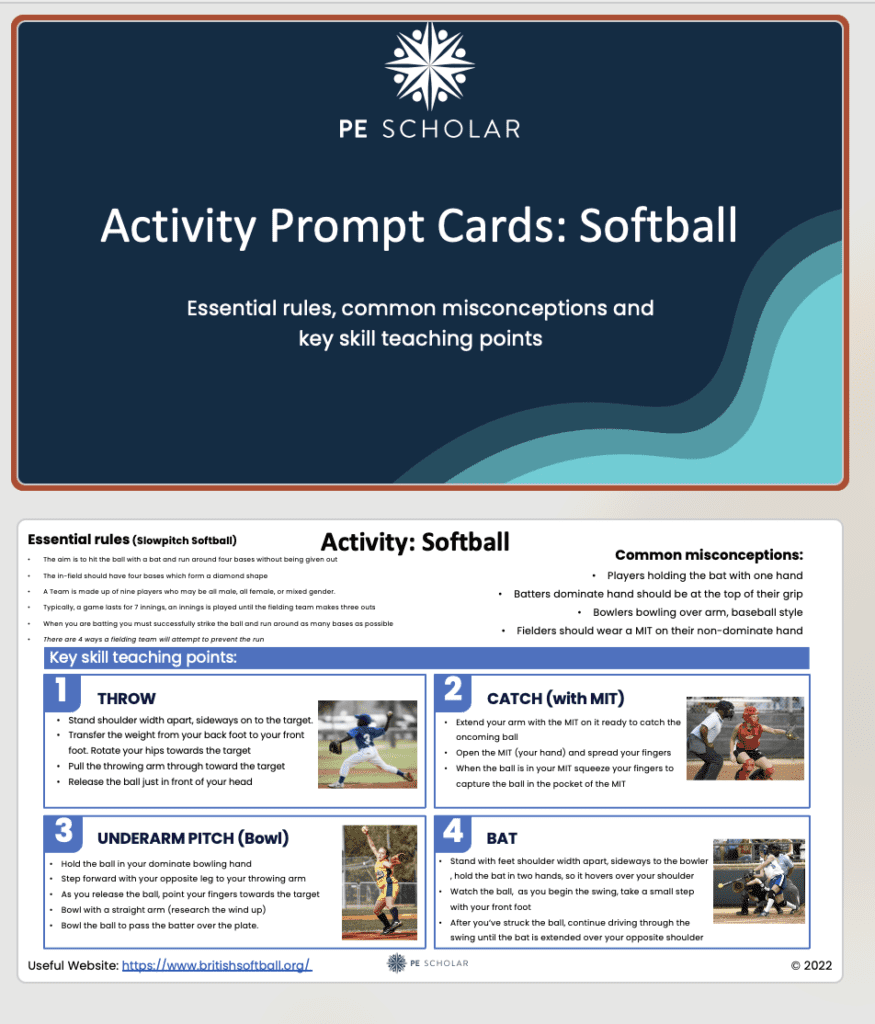 Softball Activity Prompt Card - PE Scholar