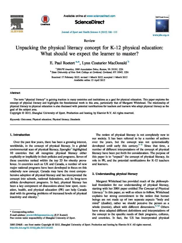 Unpacking the physical literacy concept for K-12 physical education