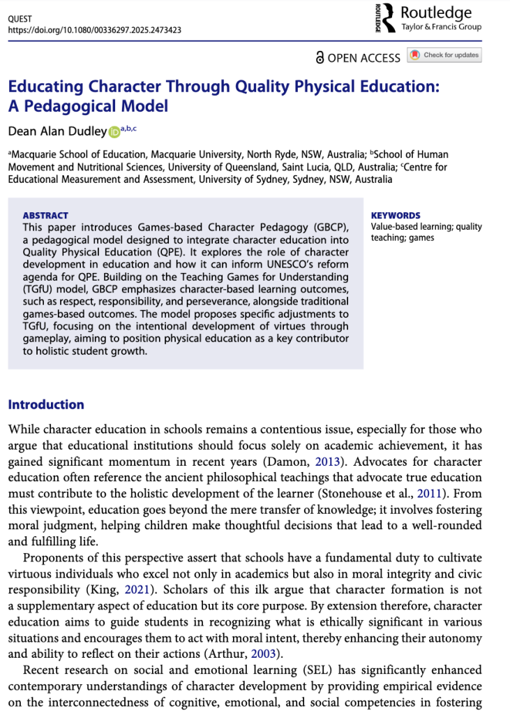 Educating Character Through Quality Physical Education: A Pedagogical ...