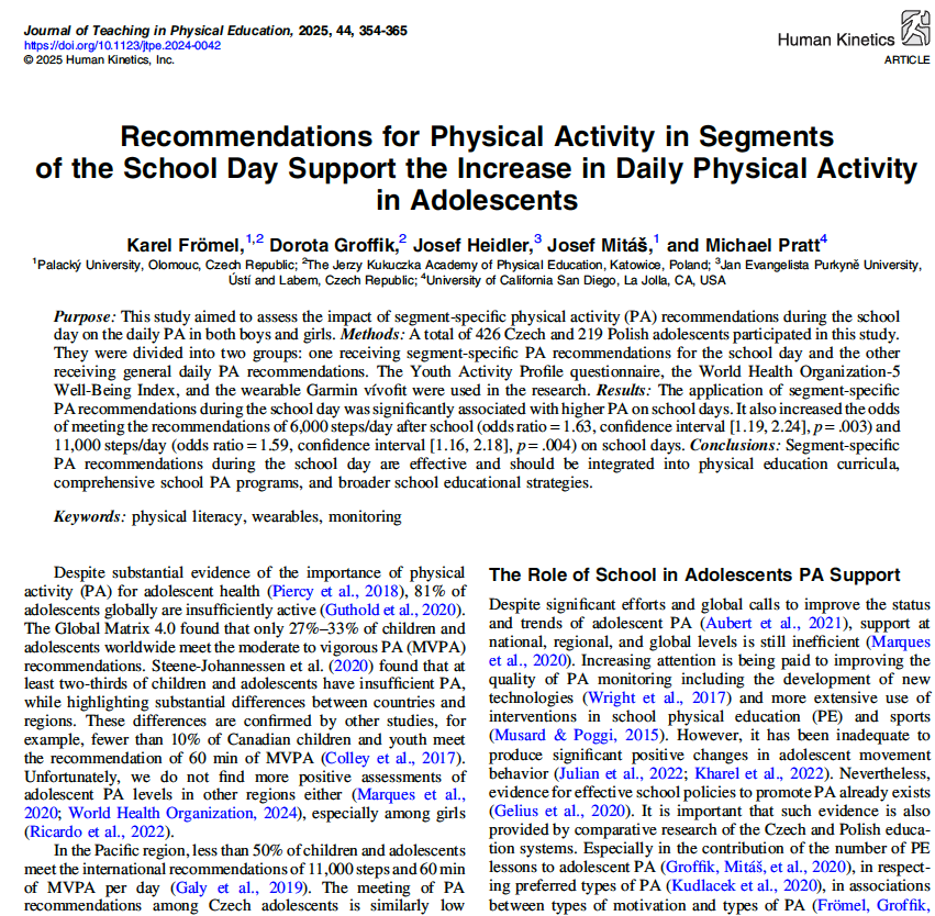 Recommendations for Physical Activity in Segments of the School Day ...